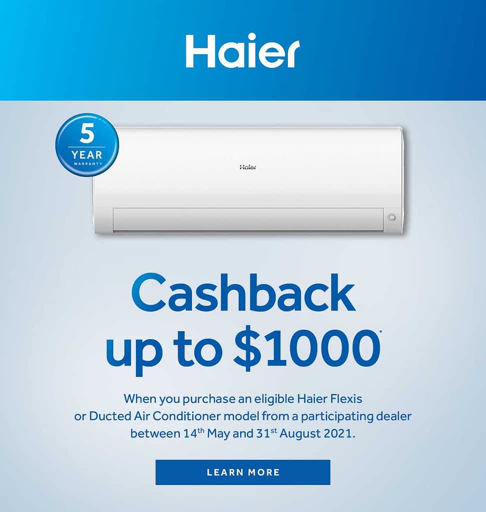Haier Promotion Flexis and Ducted Air Conditioner Cash Back Offer 2021